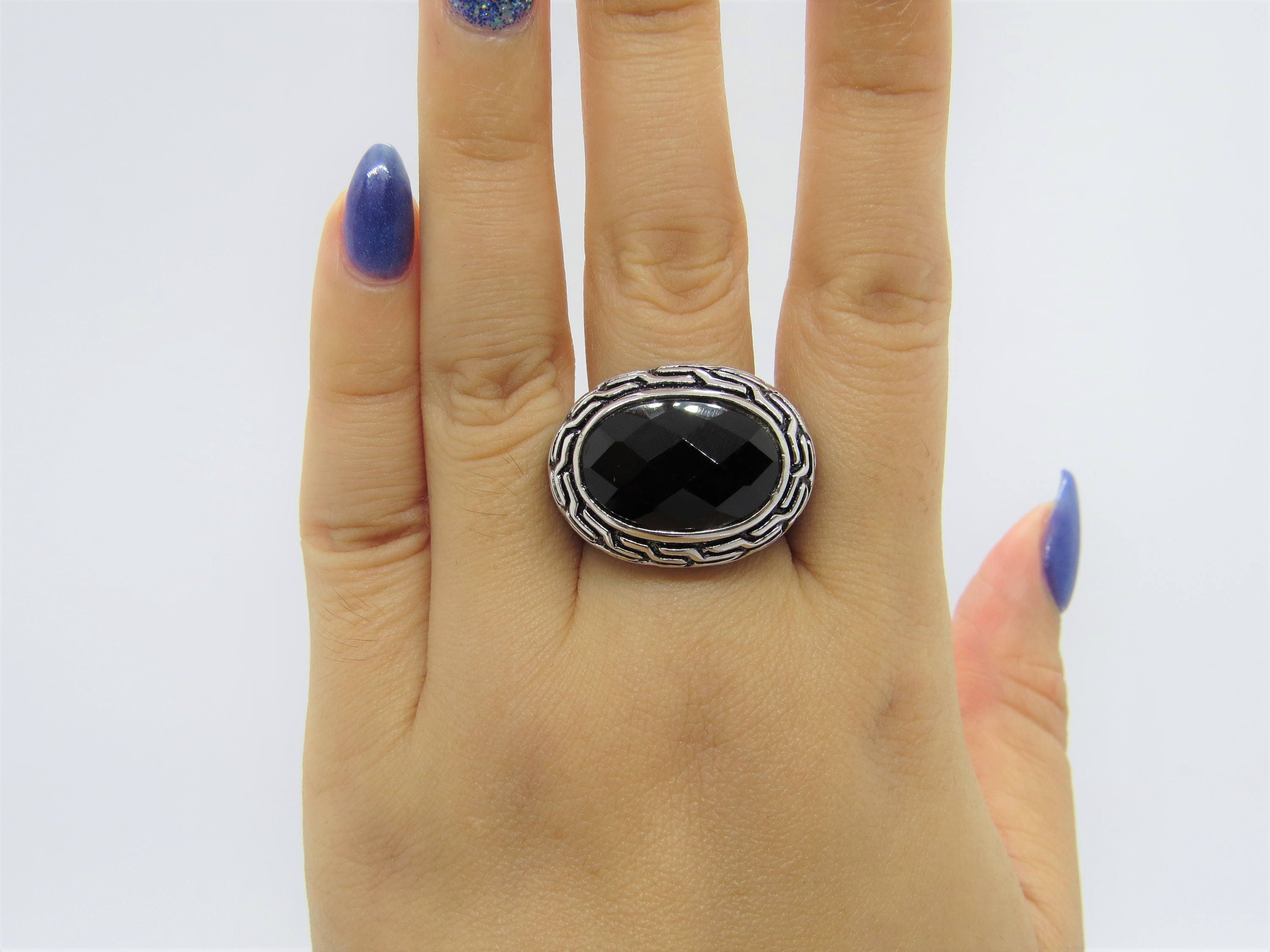 Vintage Sterling Silver Black Onyx Carved Dome Ring Size 8.5 | Etsy