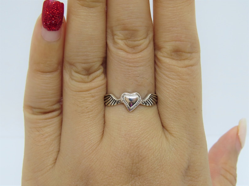 Vintage Sterling Silver Heart & Wings Ring Size 9 - Etsy