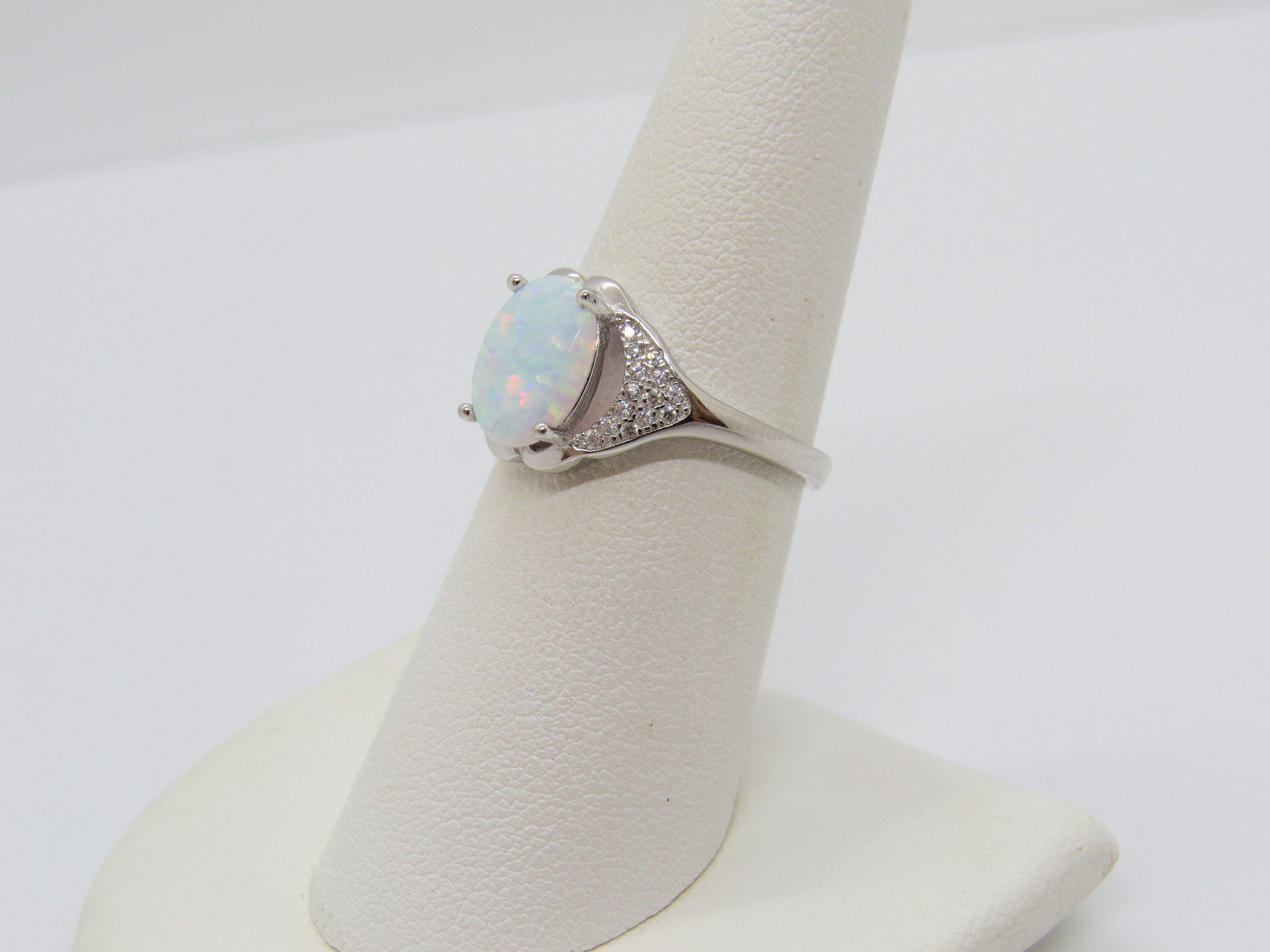 Vintage Sterling Silver White Opal & White Topaz Ring Size 7 | Etsy