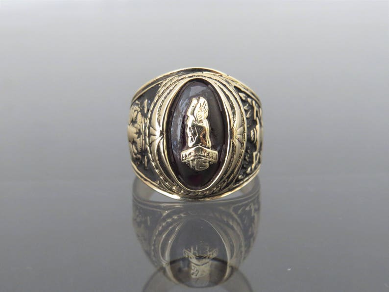Vintage 10K Solid Yellow Gold Dark Red Garnet 1963 Class Ring Jostens ...
