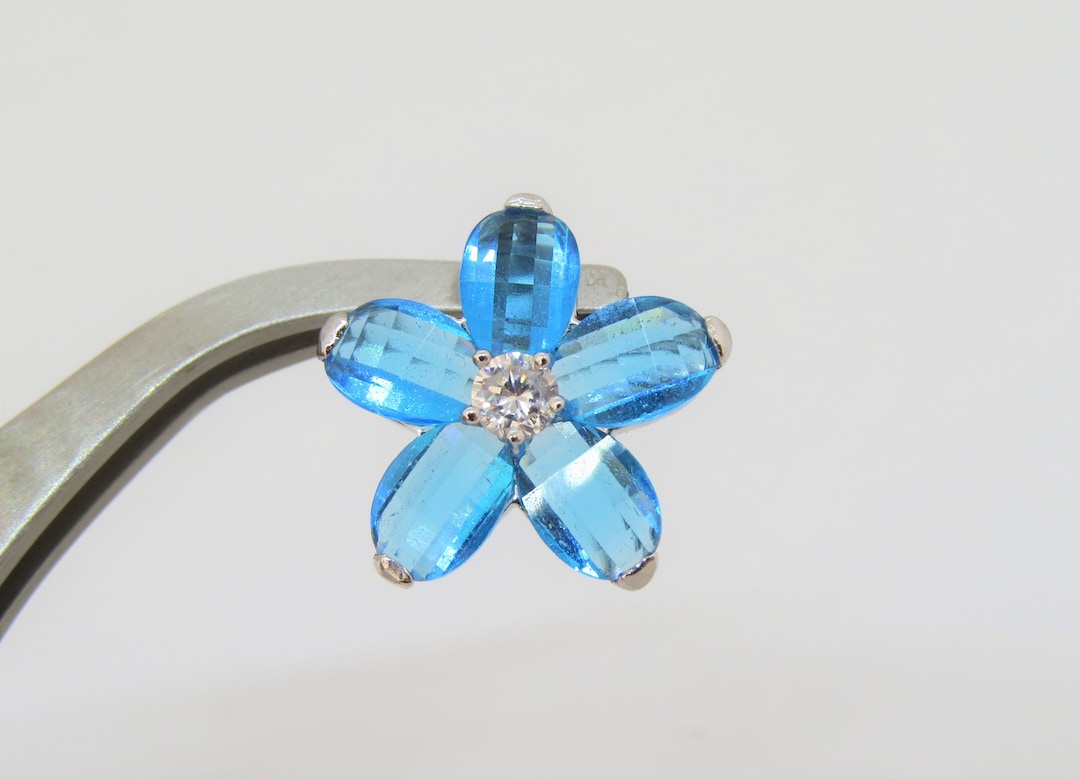 Vintage Sterling Silver Blue Topaz & White Topaz Flower Pendant - Etsy
