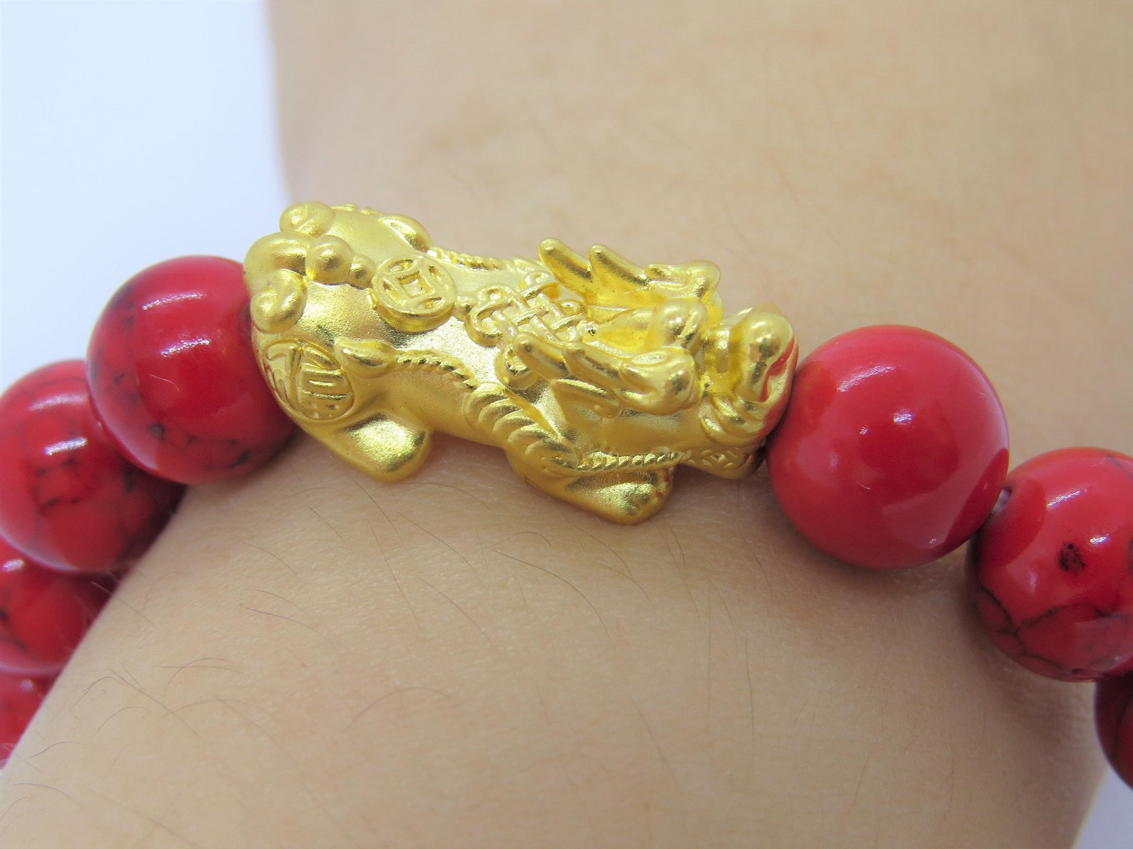 Vintage 24K 9999 Yellow Gold Pixiu With Red Turquoise Bead - Etsy