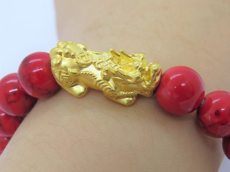 Vintage 24K 9999 Yellow Gold Pixiu With Red Turquoise Bead | Etsy