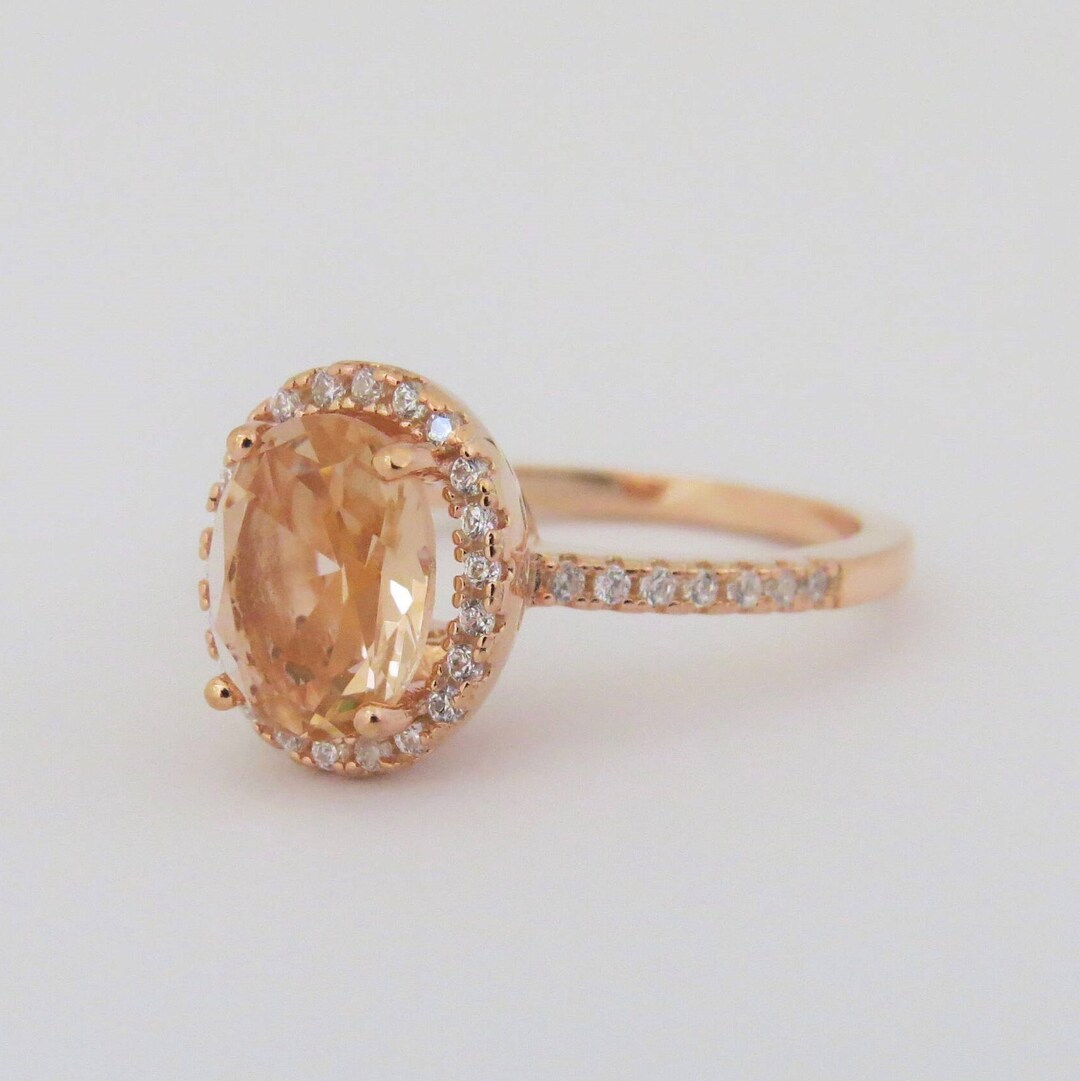 Vintage Sterling Silver Plated Rose Gold Created Morganite & White ...