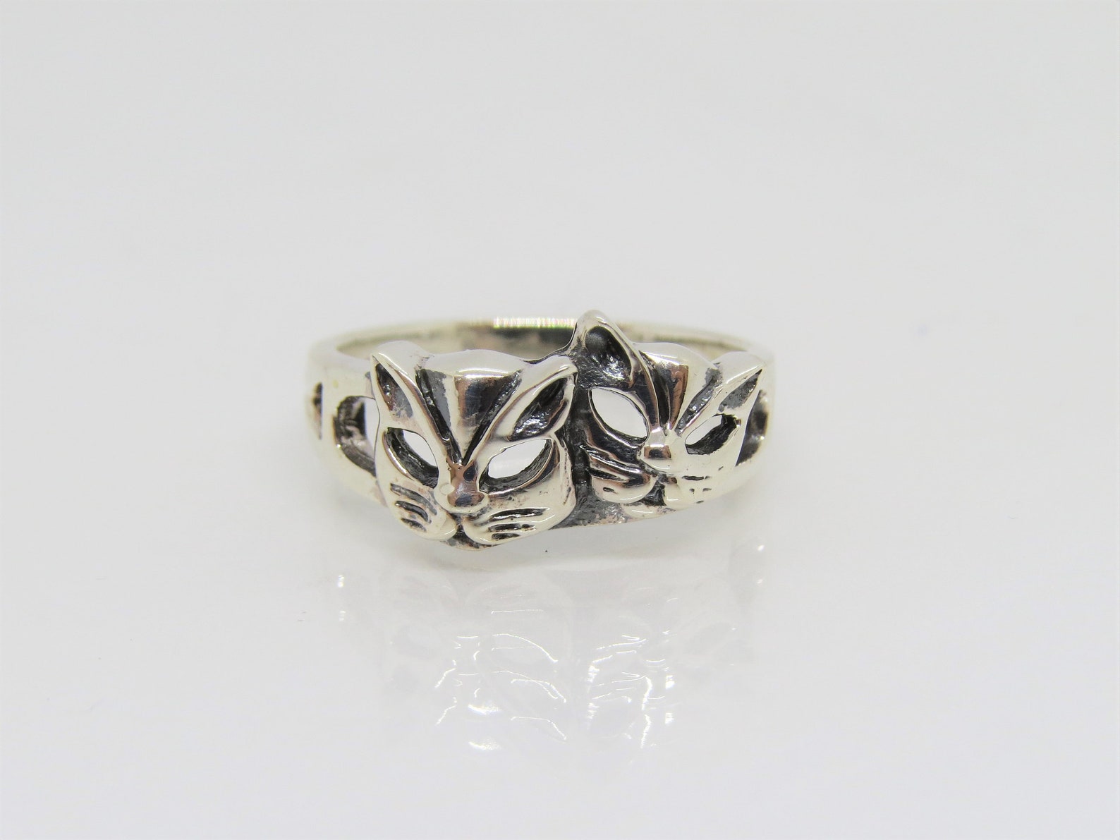 Vintage Sterling Silver Two Cat Face Ring Size 8 - Etsy