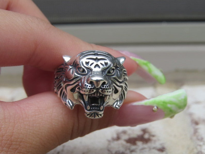Vintage Sterling Silver Tiger Head Ring. - Etsy