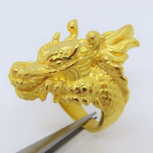 24K 9999 Pure Gold 3D Luck, Wealth Dragon Vintage Unisex Ring Size 9 - Etsy
