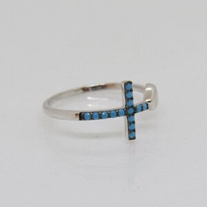 Vintage Sterling Silver Turquoise Cross & Heart Adjustable Ring Size 9 ...