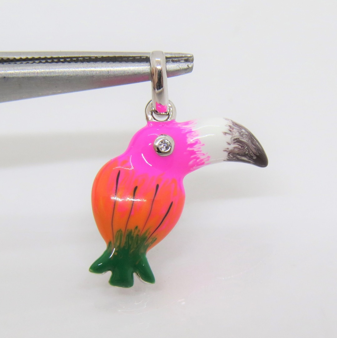 Vintage Sterling Silver Enamel Toucan Bird White Topaz Pendant - Etsy