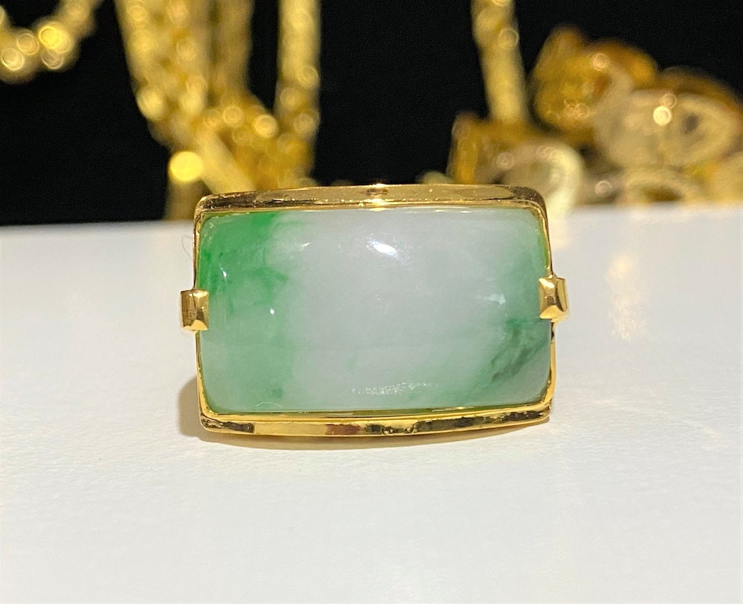 Vintage 18K Solid Yellow Gold Green, White Jadeite Jade White Topaz ...