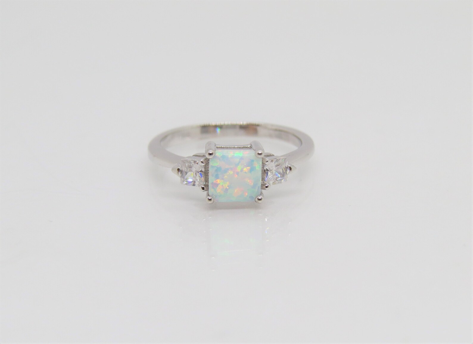 Vintage Sterling Silver Square Cut White Opal & White Topaz | Etsy