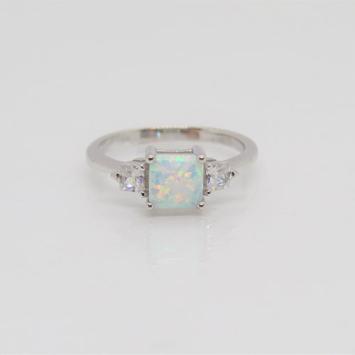 Vintage Sterling Silver Square Cut White Opal & White Topaz - Etsy