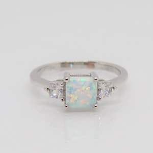 Vintage Sterling Silver Square Cut White Opal & White Topaz Three ...