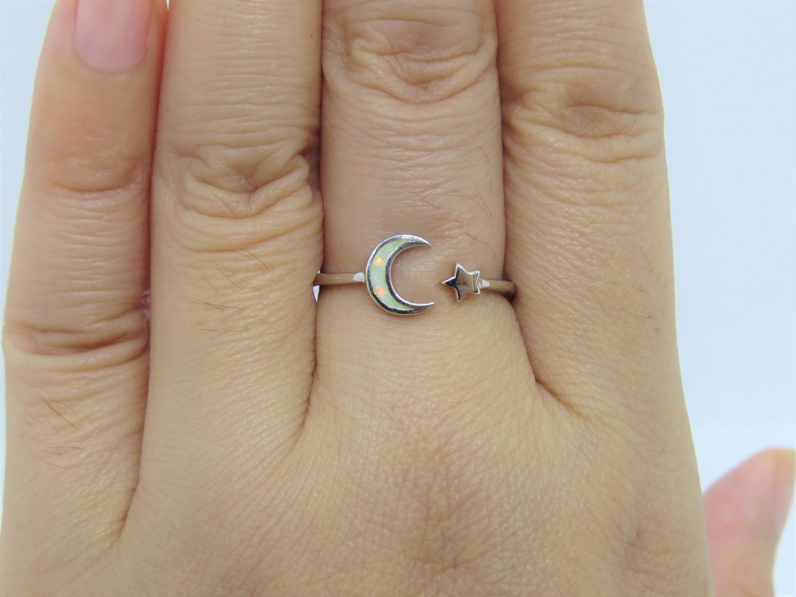 Vintage Sterling Silver Fire Opal Moon & Star Ring Size 7 | Etsy