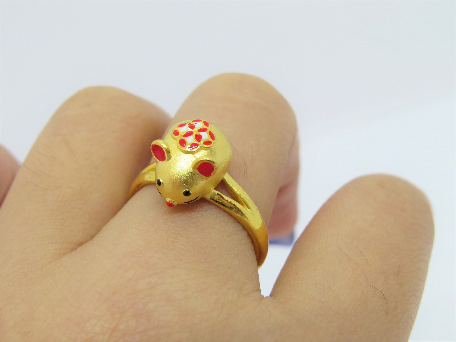 Vintage 24K 999 Gold 3D Red Enamel Rat Ring Size 6,7 - Etsy