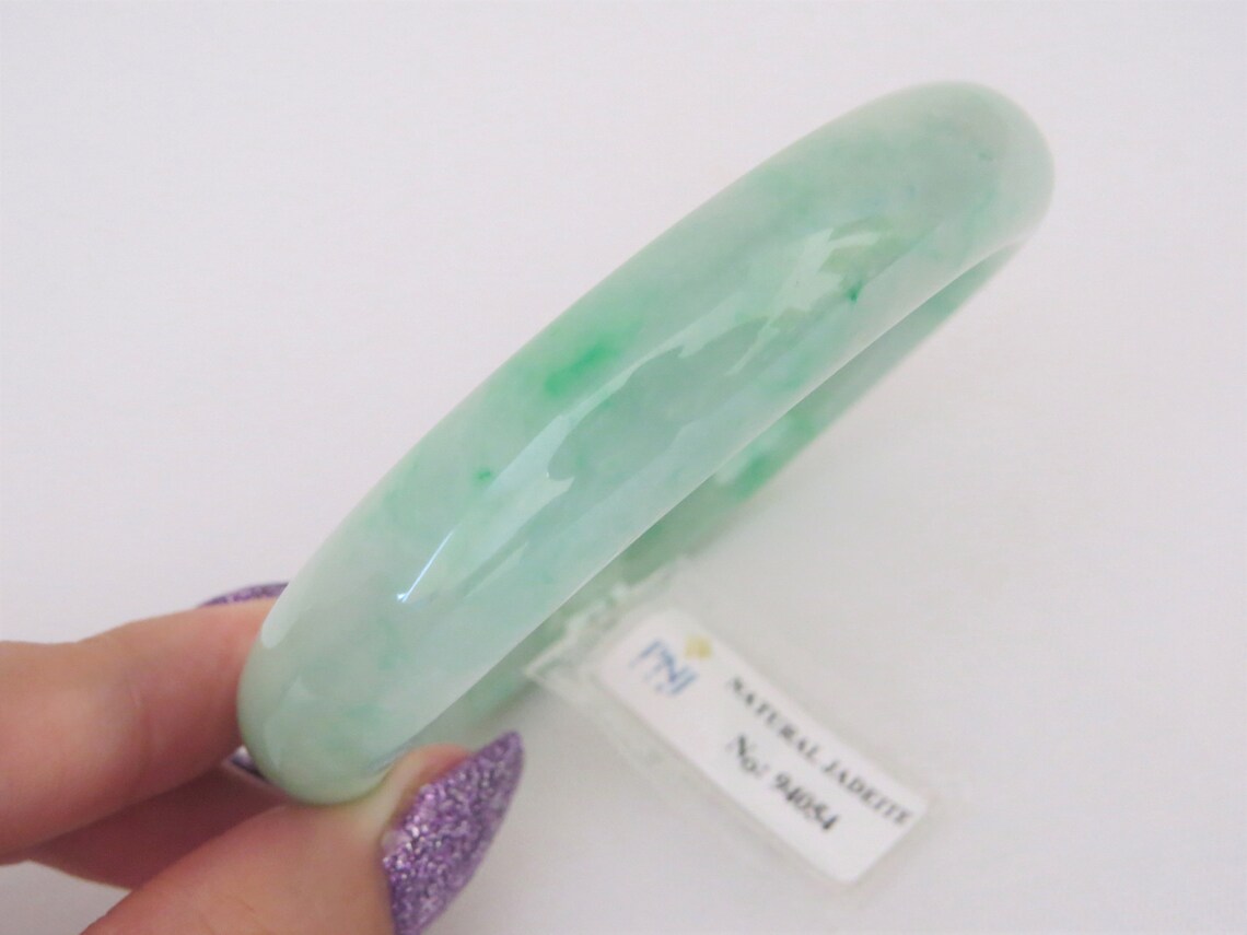 Vintage Translucent Natural Green Jadeite Jade Bangle Bracelet 59.2MM ...