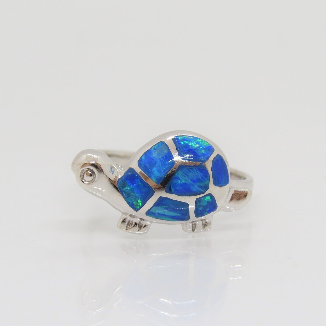 Sterling Silver Blue Opal Turtle Ring Size 8 - Etsy