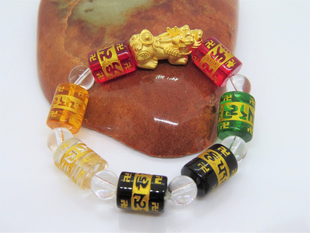 Vintage 24K 9999 Yellow Gold 3D Pixiu With Multi Color Gemstone Carved ...