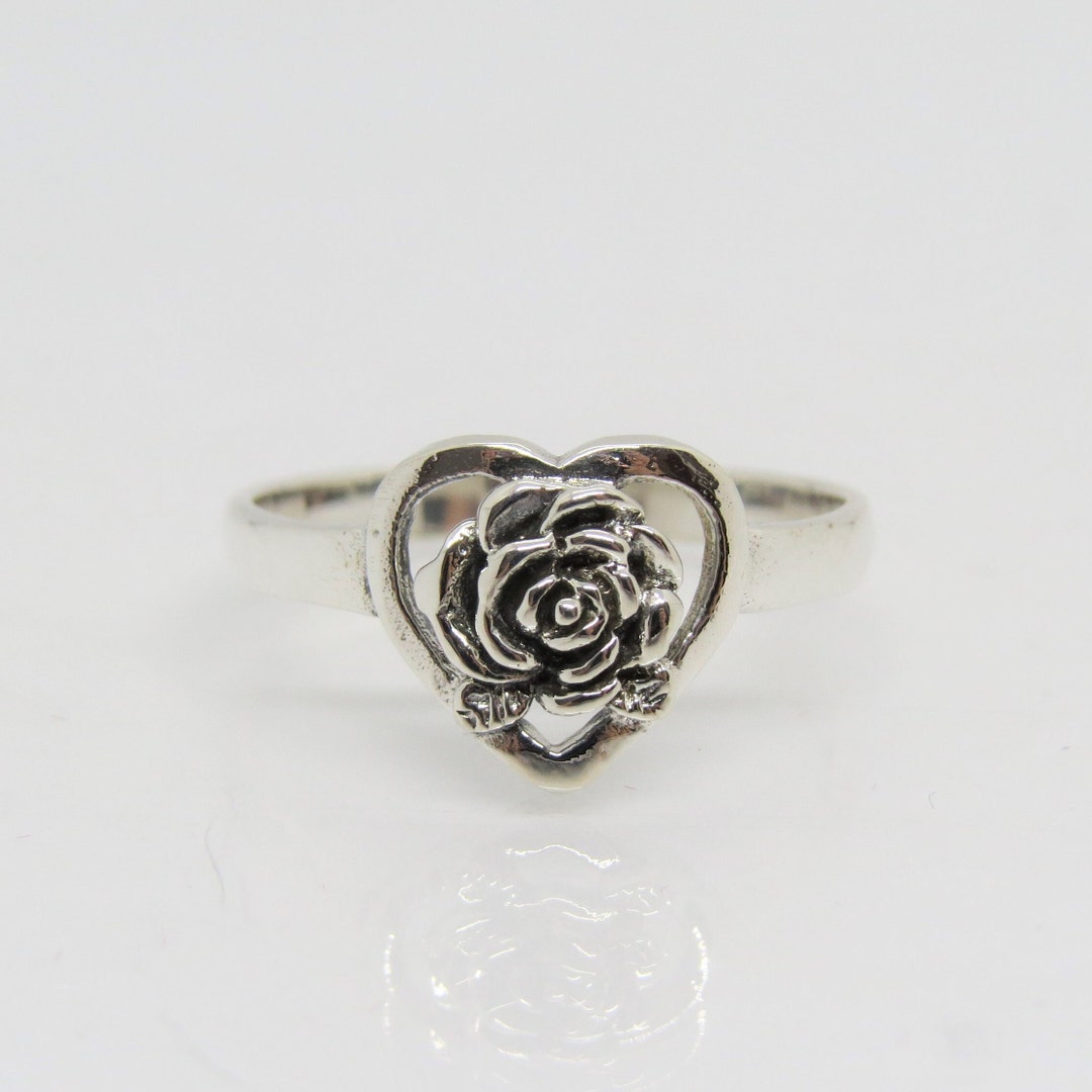 Vintage Sterling Silver Heart Rose Ring Size 7 - Etsy