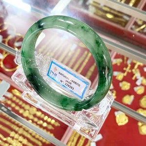 Vintage Translucent Natural Green, White & Black Jadeite Jade Bangle ...