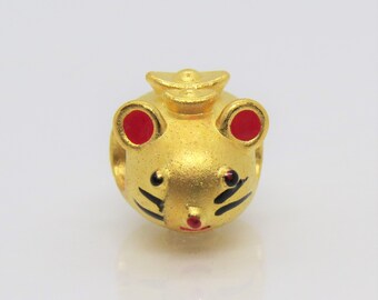 Vintage Pure 24K 9999 Gold Enamel Mouse Rat Charm Bead Pendant Make for ...