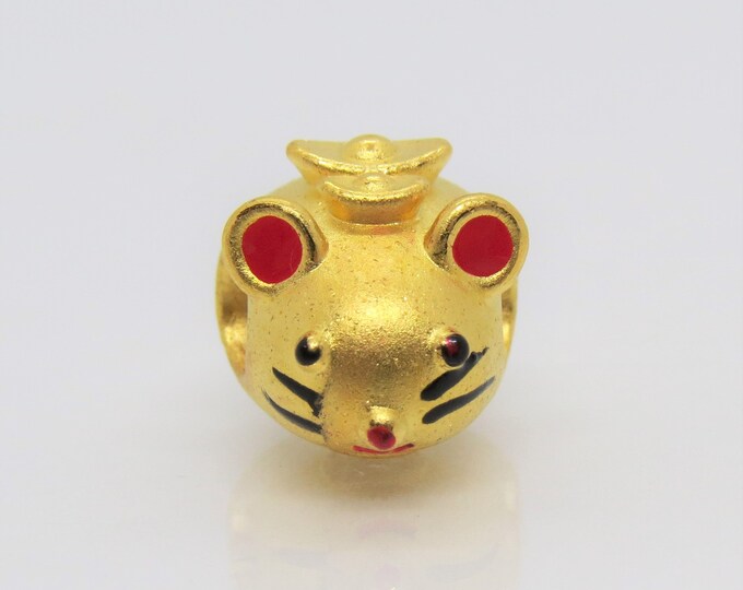 Vintage Pure 24K 9999 Gold Enamel Mouse Rat Charm Bead Pendant Make for ...