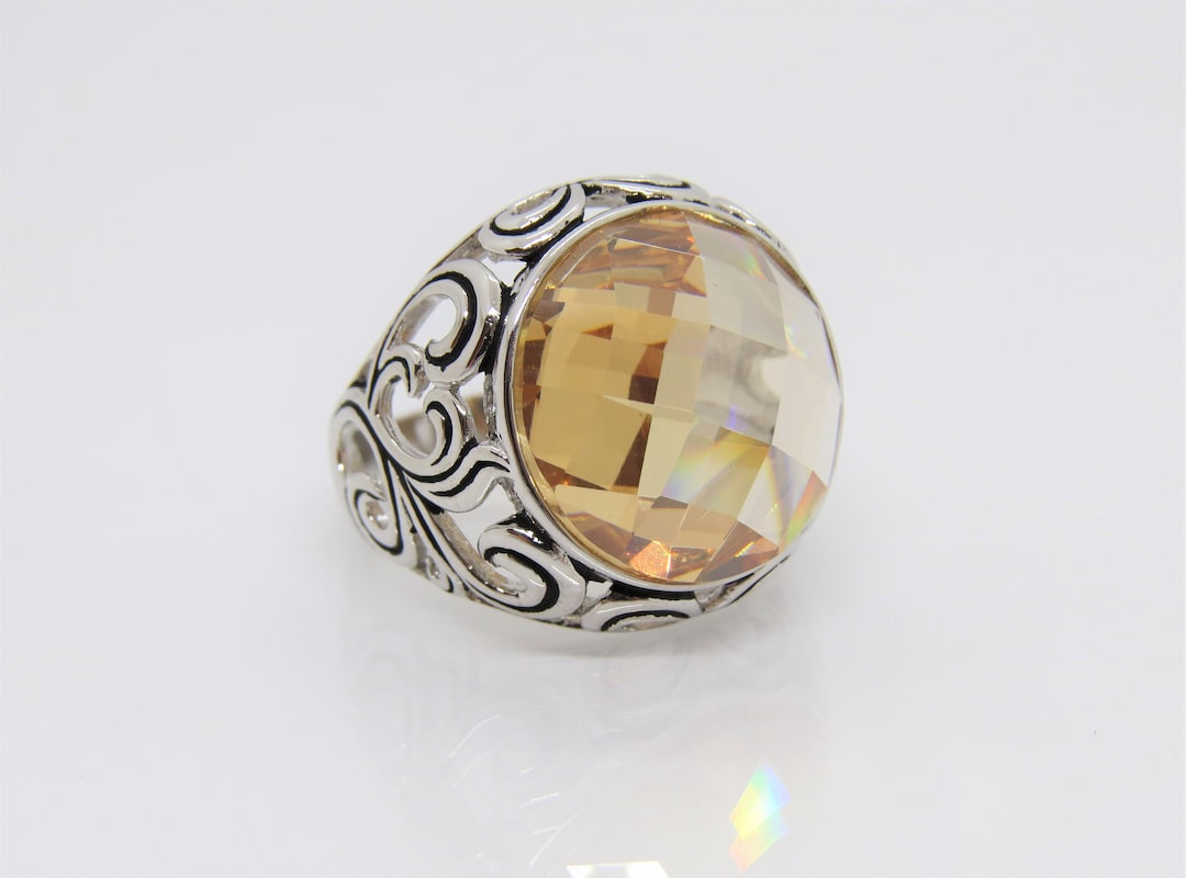 Vintage Modernist Sterling Silver Faceted Citrine Dome Ring Size 9 - Etsy