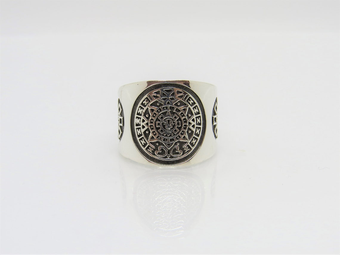 Vintage Sterling Silver Aztec Calendar Band Ring Size 9.5 - Etsy