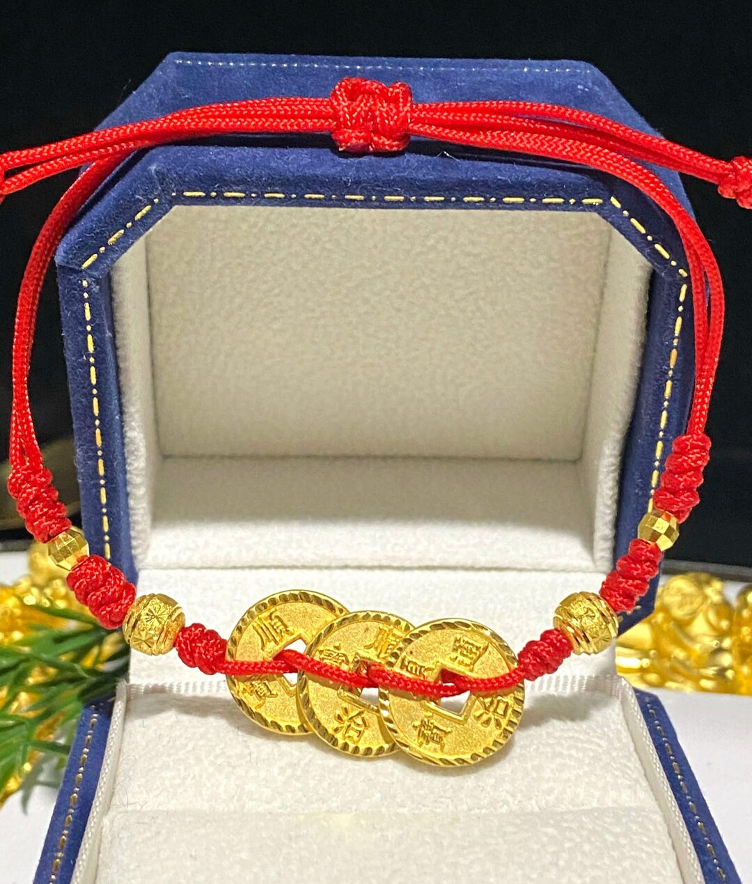 Vintage 24K 999 Gold Money Coins, Balls With Red Weave Adjustable ...