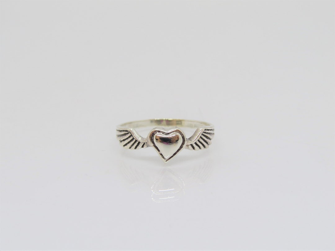 Vintage Sterling Silver Heart & Wings Ring Size 9 - Etsy