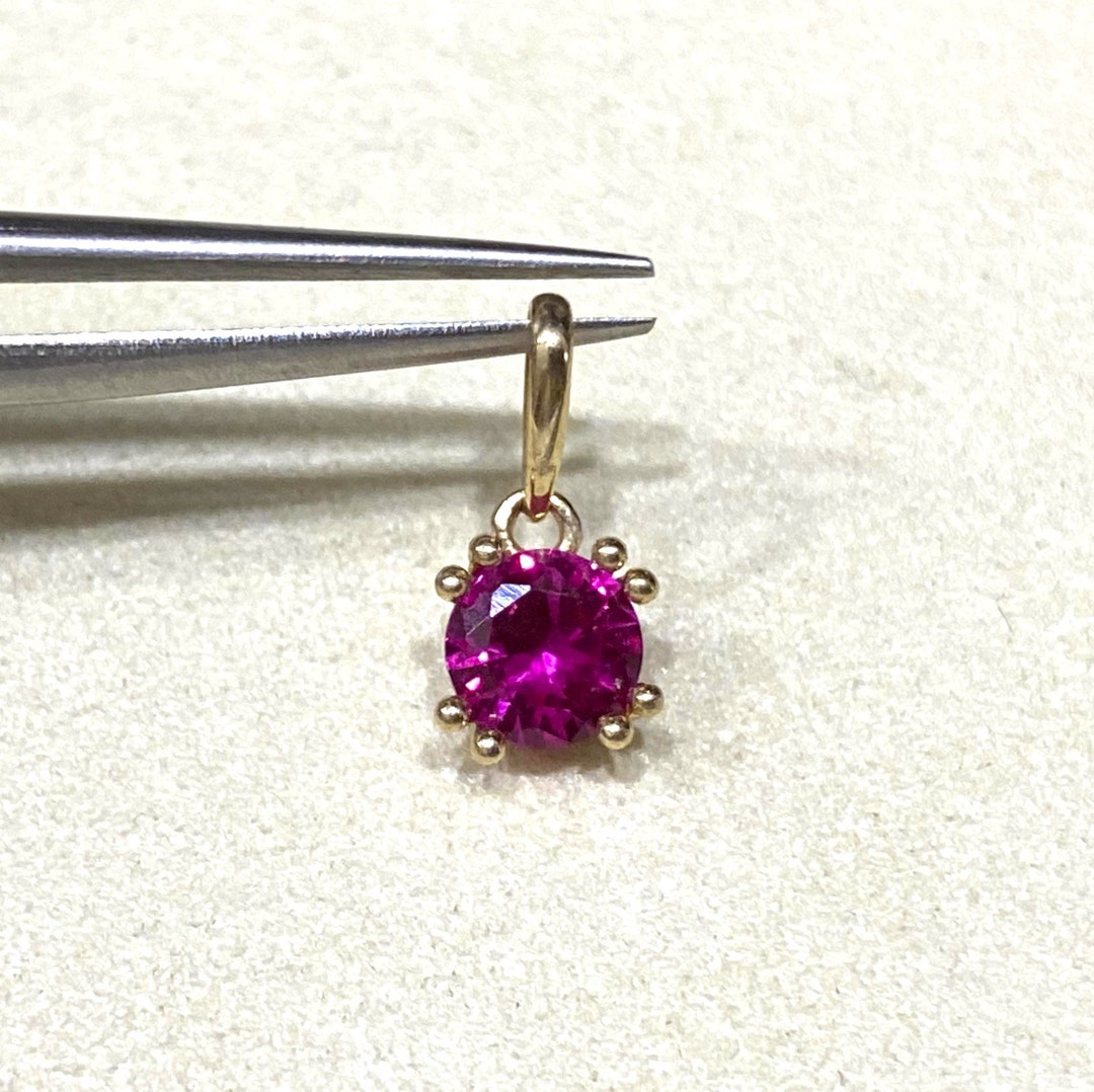 Vintage 14K Solid Yellow Gold Round Cut Ruby Pendant. - Etsy