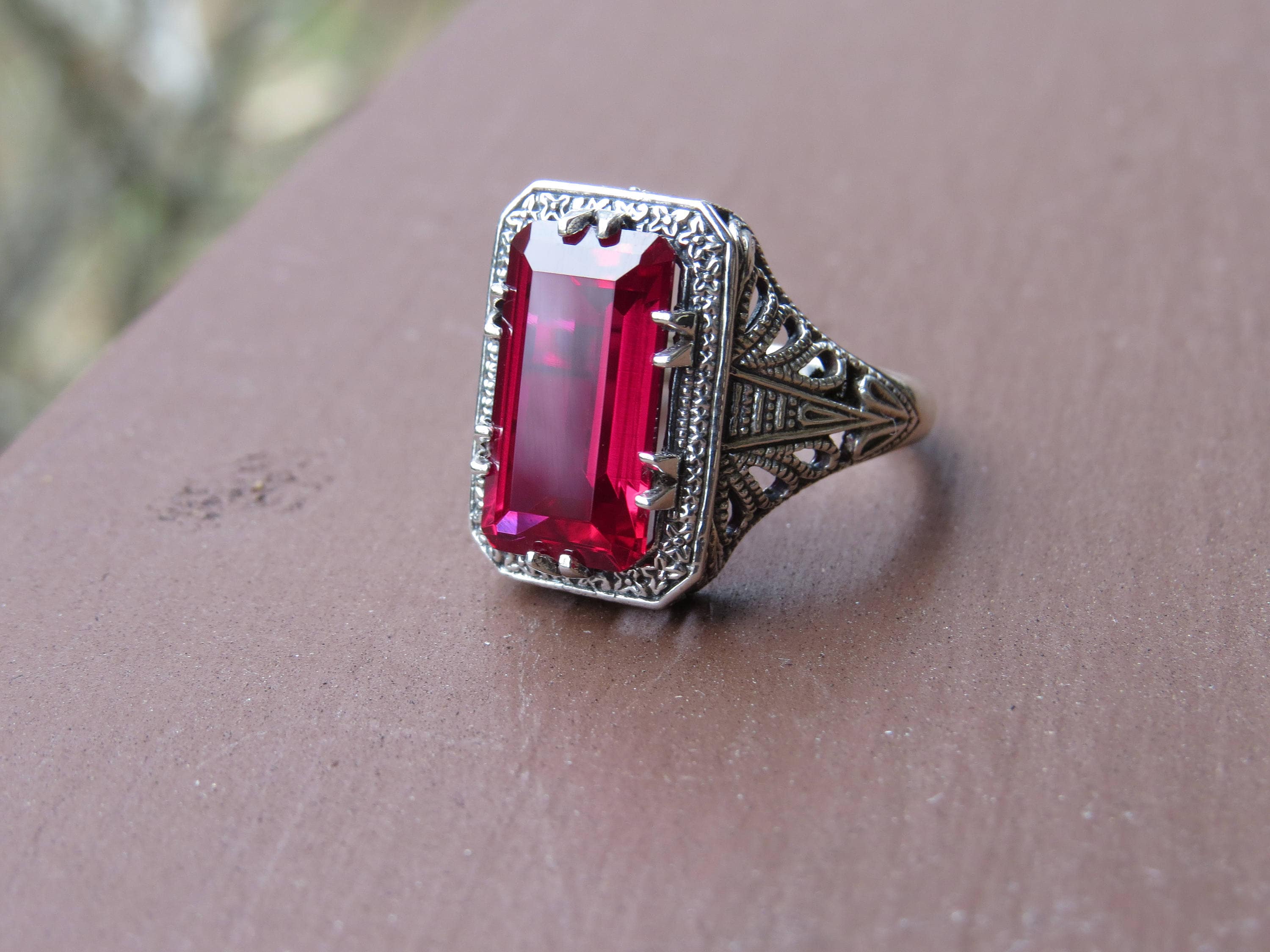 Vintage Sterling Silver Ruby Filigree Dome Ring Size 6 | Etsy