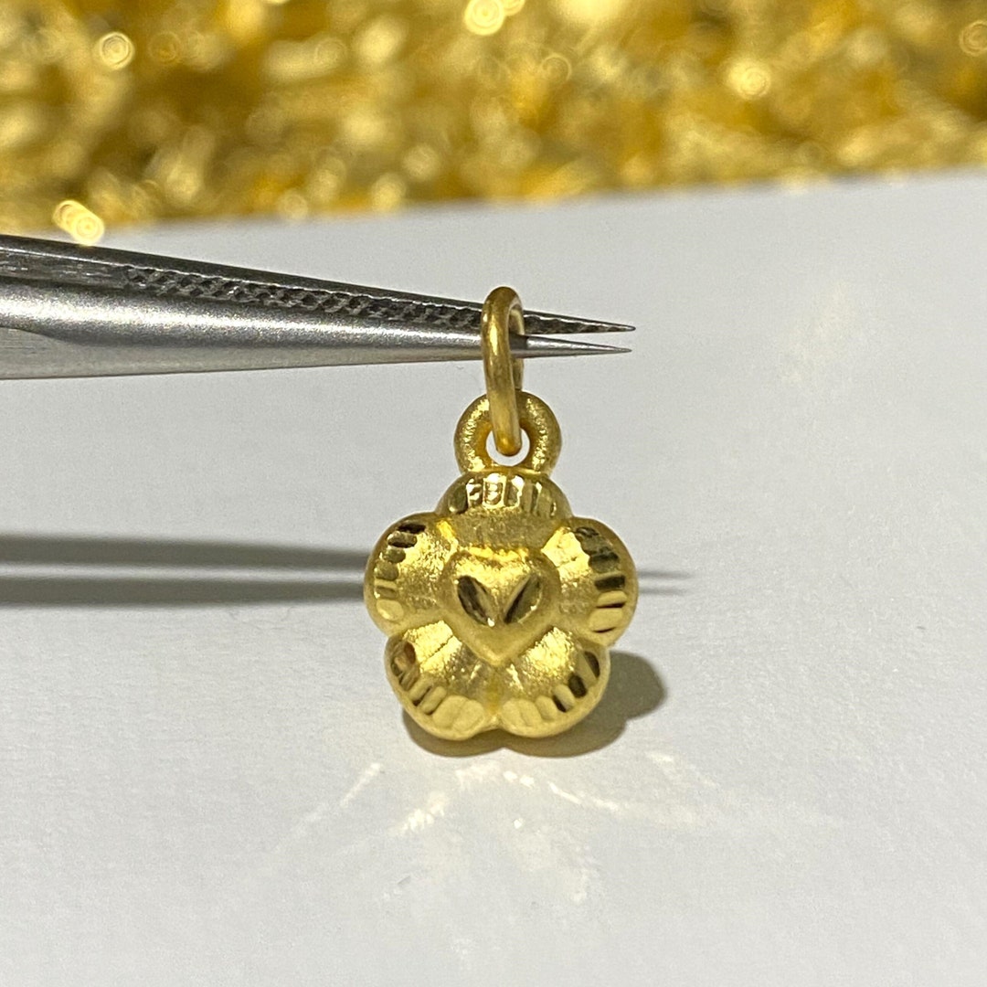 Vintage 24K 9999 Yellow Gold Flower Charm Pendant Make for Charm ...