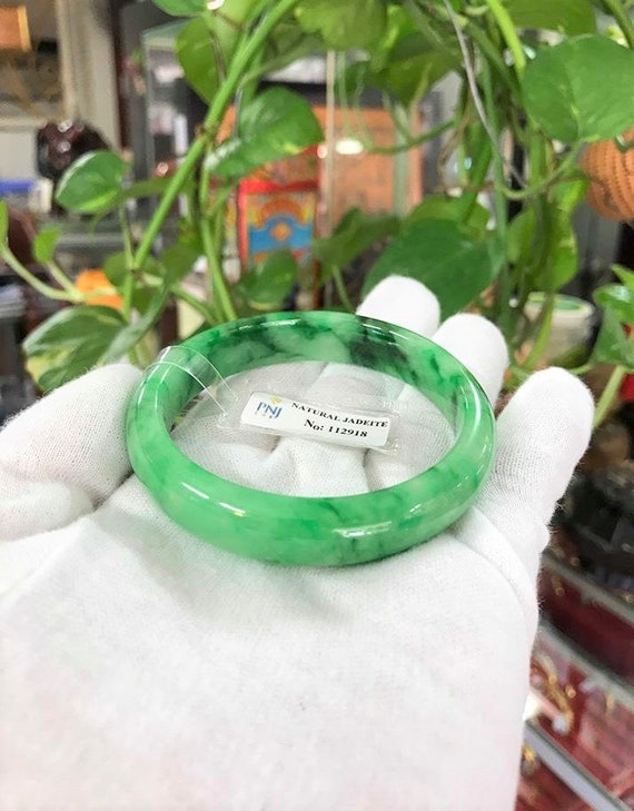 Vintage Translucent Natural Green Jadeite Jade Bangle… - Gem