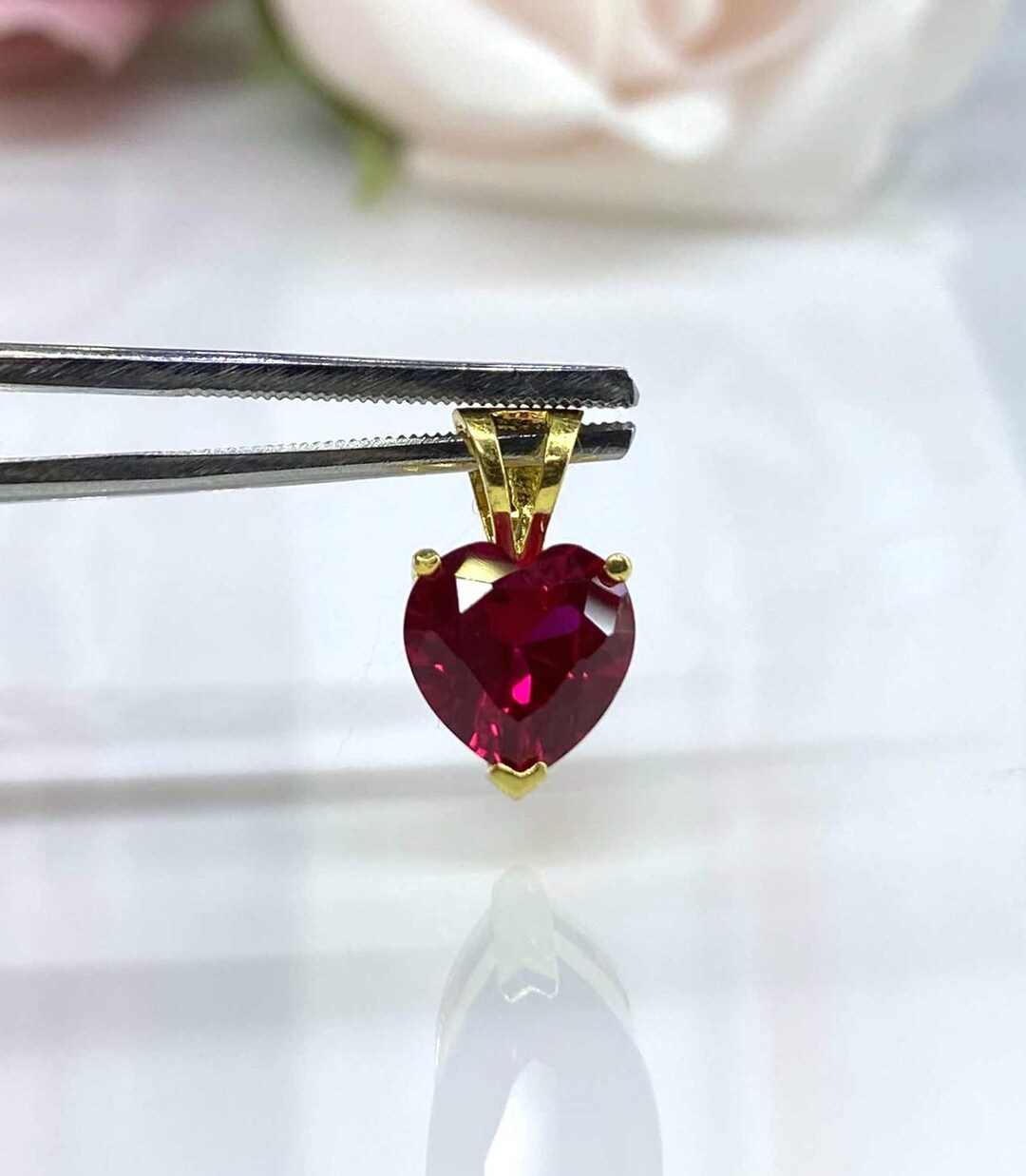 Vintage 15K 610 Solid Gold Ruby Heart Pendant. - Etsy