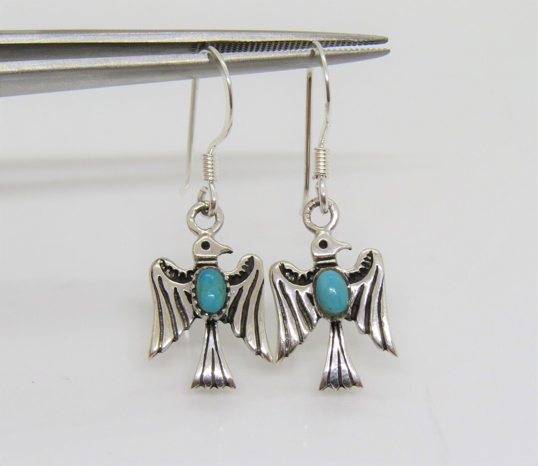 Vintage Sterling Silver Turquoise Eagle Dangle Earrings - Etsy