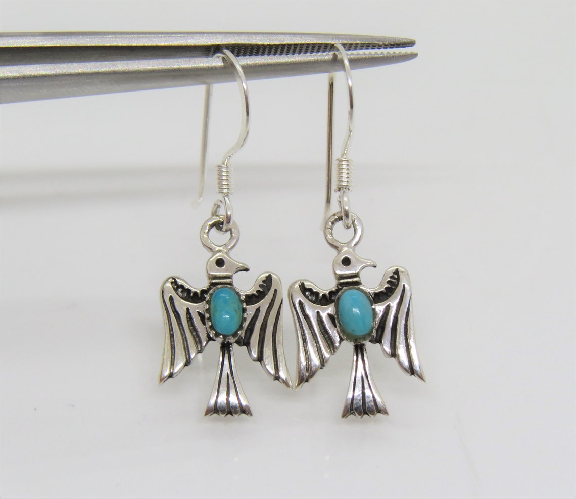 Vintage Sterling Silver Turquoise Eagle Dangle Earrings | Etsy