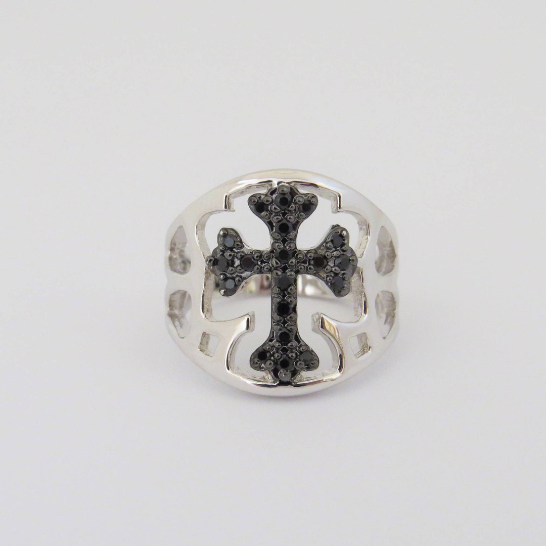 Vintage Sterling Silver Black Sapphire Cross Ring Size 8 - Etsy