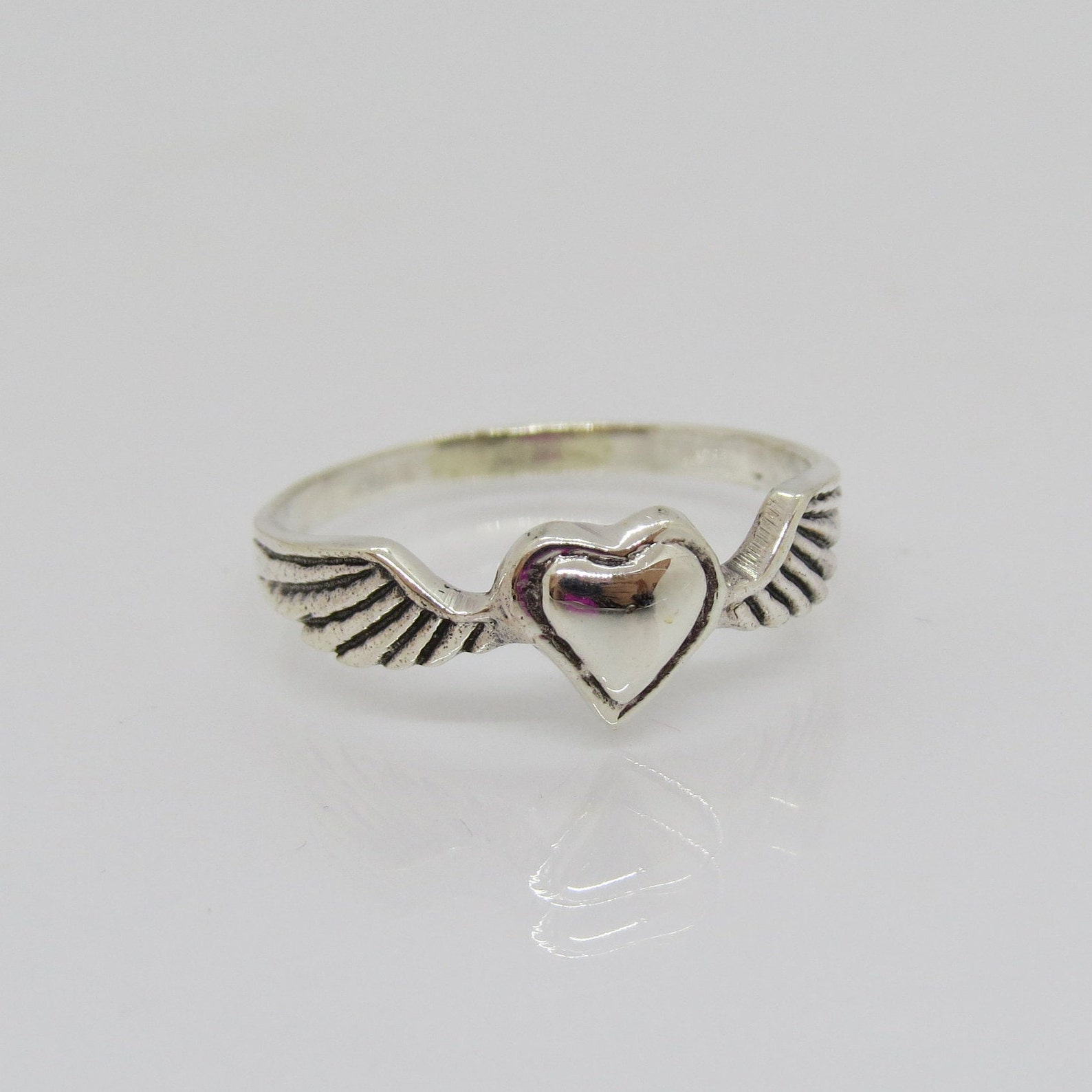 Vintage Sterling Silver Heart & Wings Ring Size 9 - Etsy