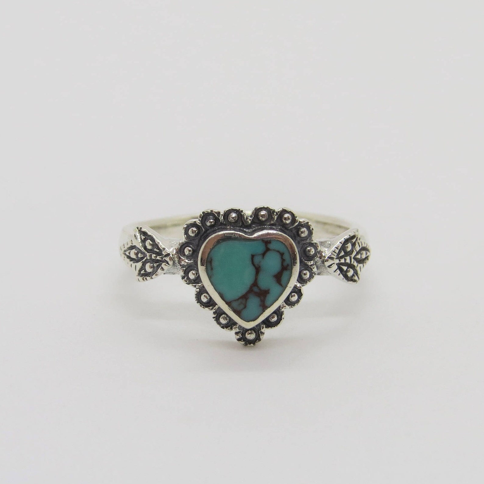 Vintage Sterling Silver Turquoise Heart Ring Size 8 - Etsy