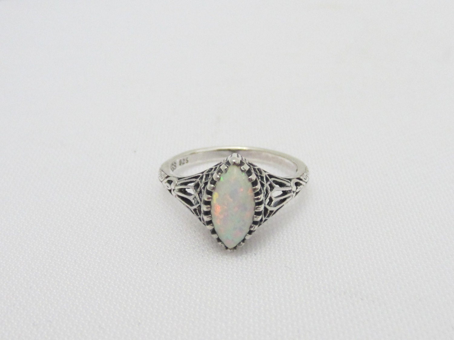 Vintage Sterling Silver Marqui Cut White Opal Filigree Ring | Etsy