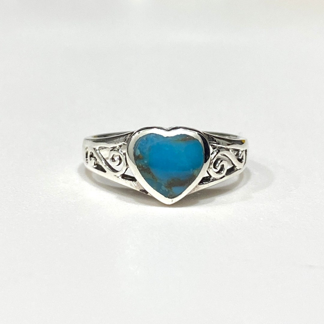 Vintage Sterling Silver Turquoise Heart Ring Size 8. - Etsy