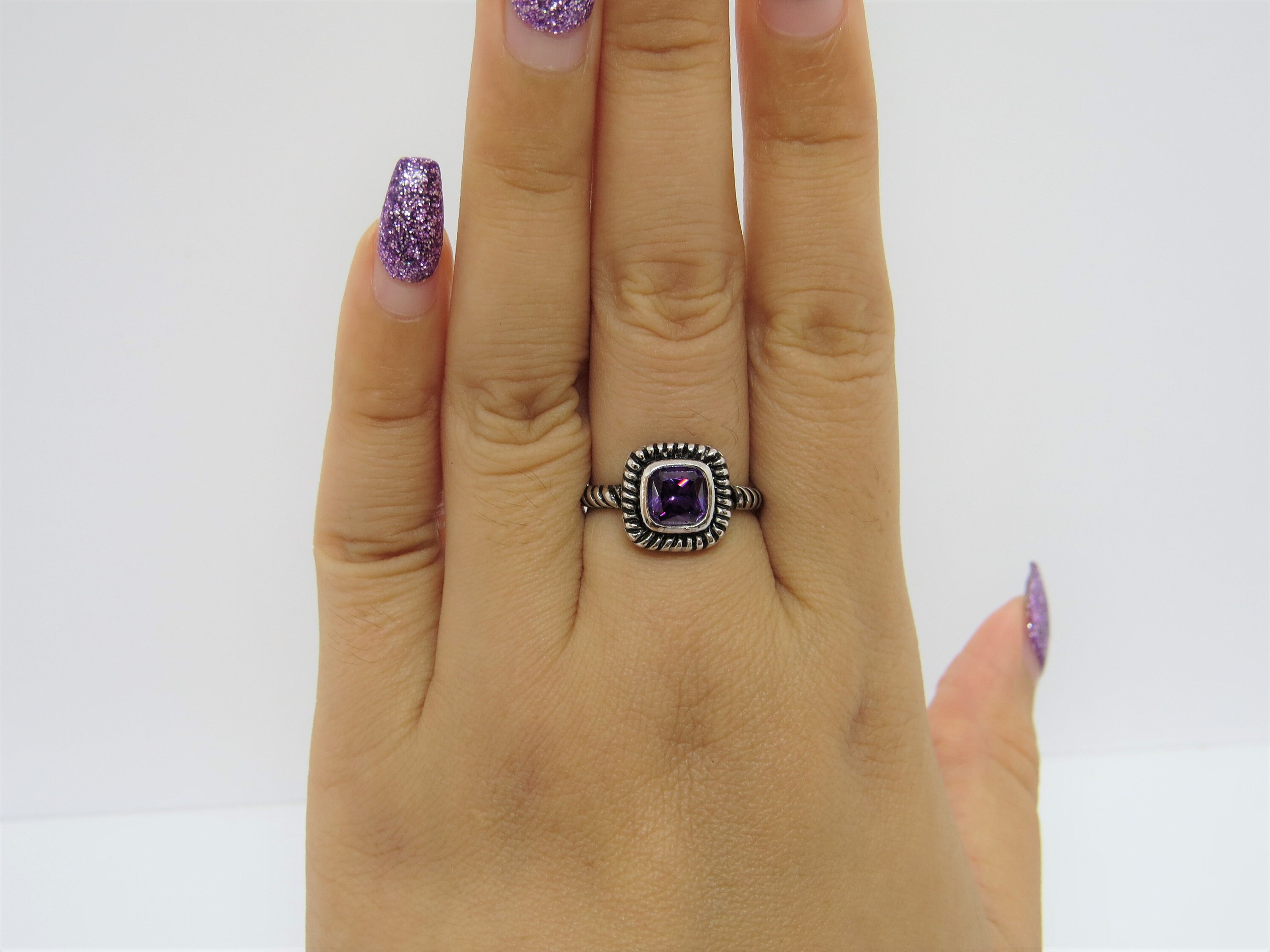 Vintage Sterling Silver Purple Amethyst Square Dome Ring Size | Etsy