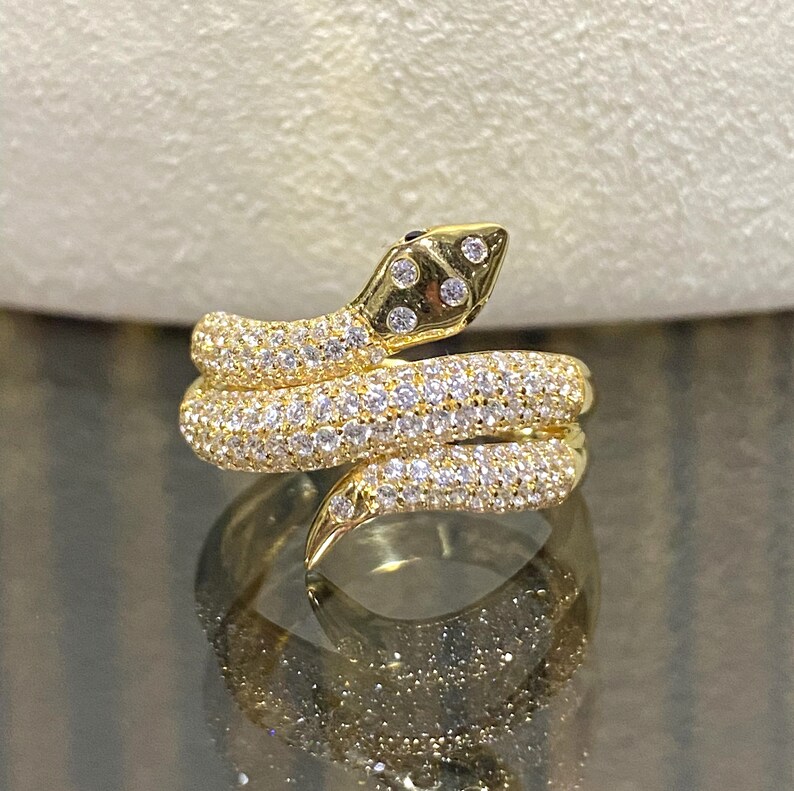 Vintage 15K 610 Solid Gold White Topaz & Black Sapphire Eye's Snake ...