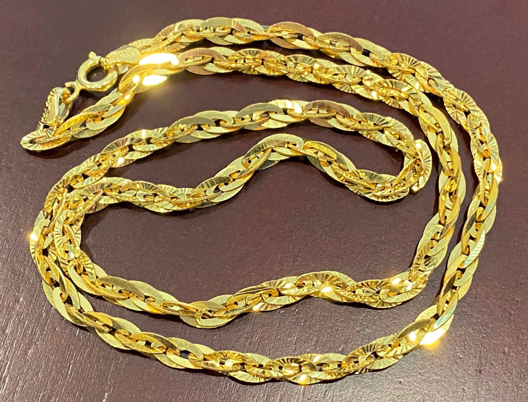 18K Solid Gold Twisted Link Chain Necklace 17 1/2'' - Etsy