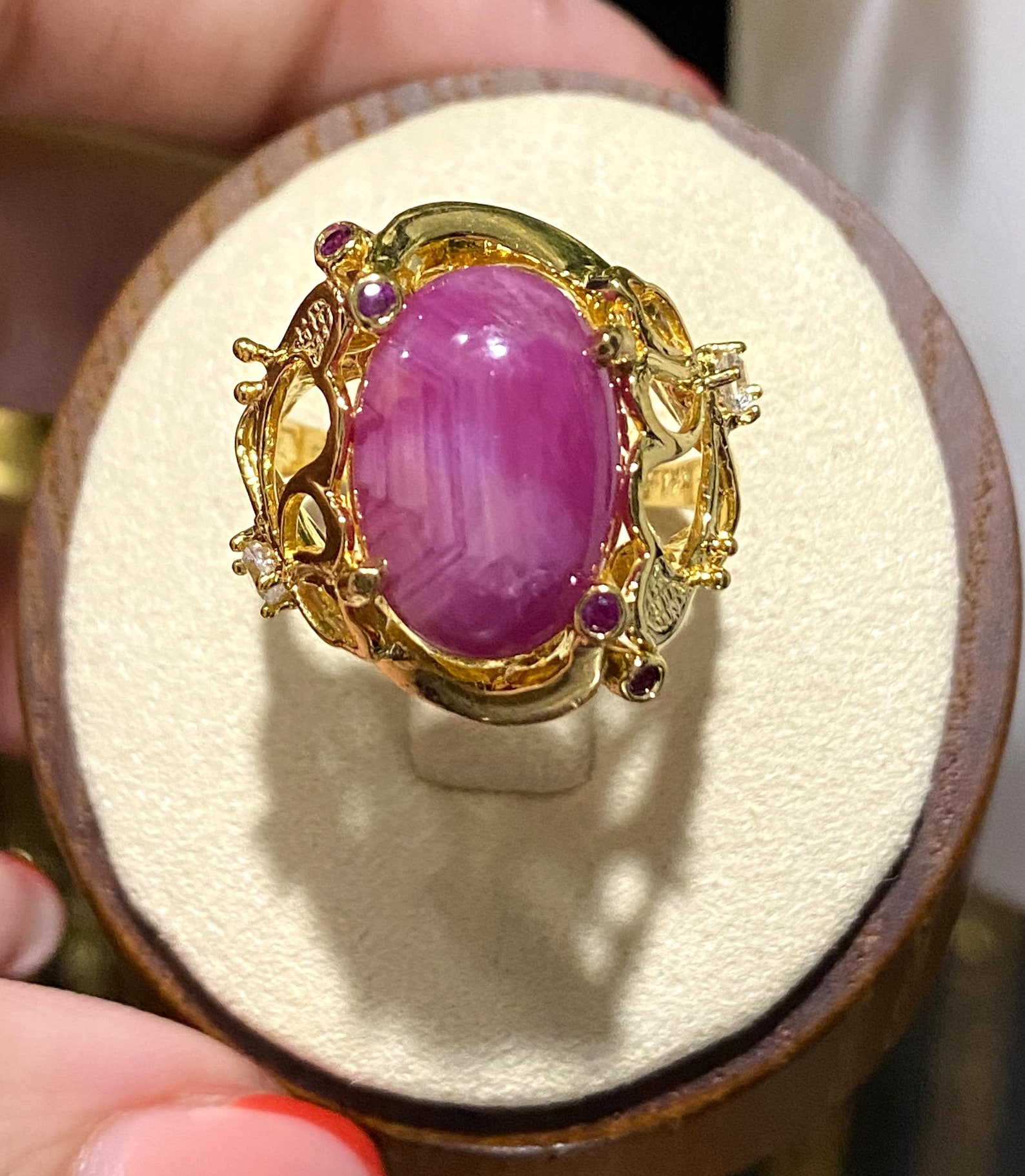Vintage 15K 610 Solid Yellow Gold Natural Ruby & White Topaz Frog Ring ...