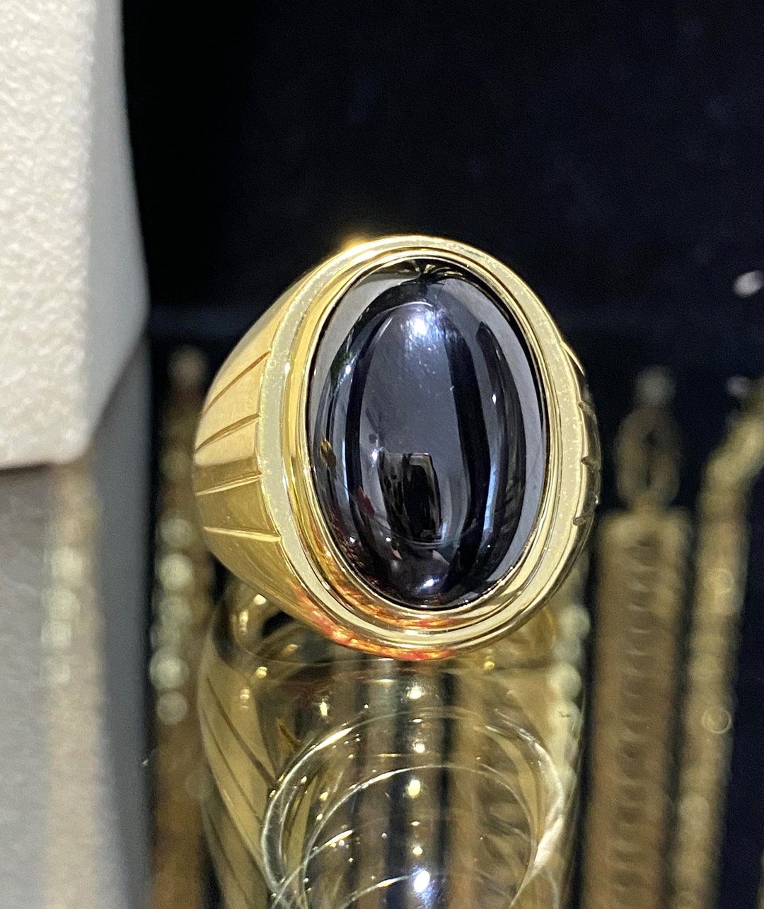 Vintage 15K 610 Gold Black Onyx Cabochon Men's Ring Size 9.5 - Etsy