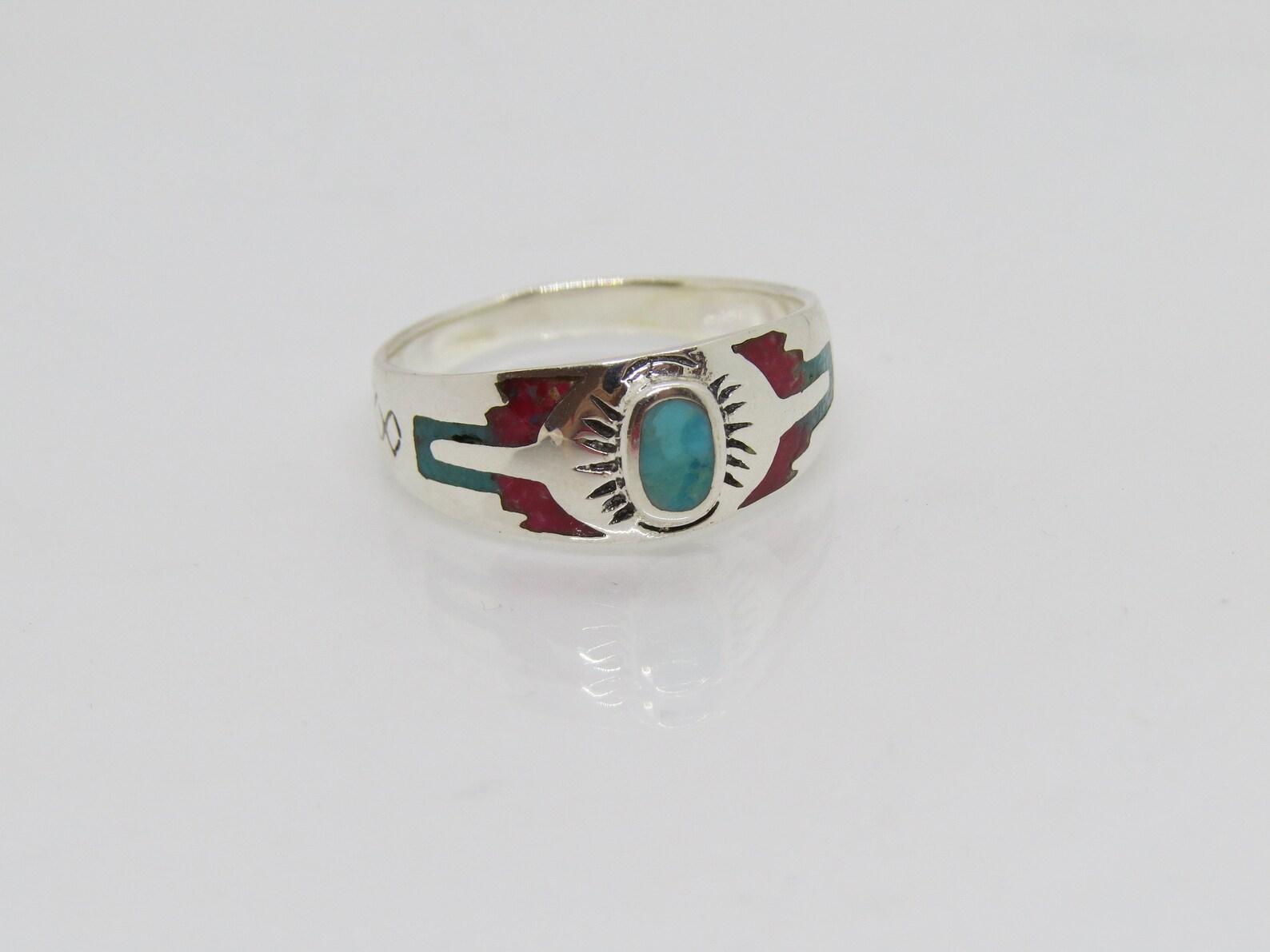 Vintage Sterling Silver Natural Turquoise Red Coral Ring Size - Etsy