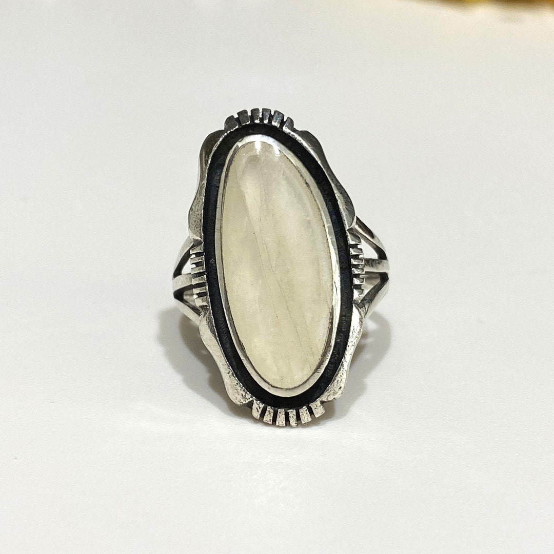 Vintage Sterling Silver Moonstone Long Ring Size 8 - Etsy
