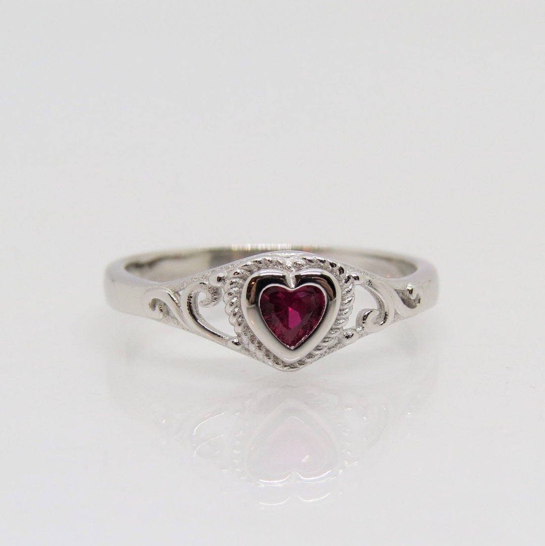Sterling Silver Ruby Heart Filigree Ring Size 7 - Etsy